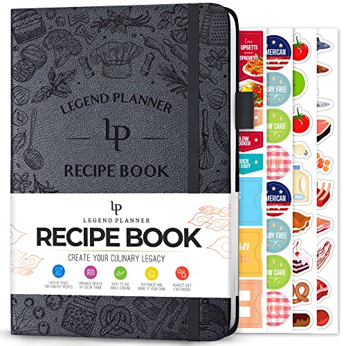 Legend Recipe Book – Blank Family Cookbook to Write In Your Own Recipes – Empty Cooking Journal – Personalized Cooking Notebook, Hardcover, A5, 58 Recipes In Total (Mystic Gray)