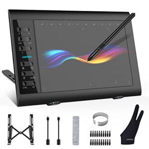 xoppox graphics drawing tablet 10 x 6 inch large active area with 8192 levels battery-free pen and 12 hot keys, compatible with pc/mac/android os for painting, design & online teaching