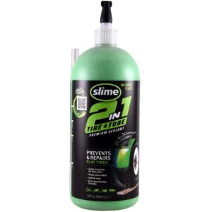 slime 10194 tire and tube sealant, puncture repair, 2-in-1, prevent and repair flat tires, for atvs, utvs, lawn mowers, tractors, trailers, eco-friendly, 32oz bottle