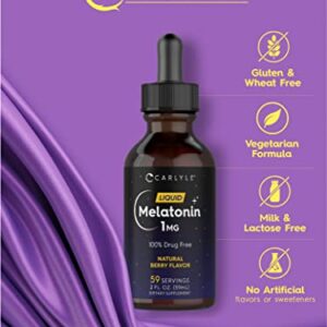 Carlyle Melatonin Liquid 1mg | 4 fl oz Drops | Natural Berry Flavor | Non-GMO, Vegetarian Supplement