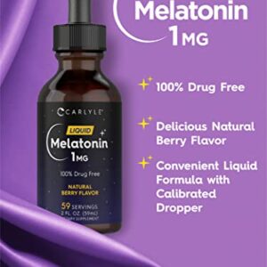 Carlyle Melatonin Liquid 1mg | 4 fl oz Drops | Natural Berry Flavor | Non-GMO, Vegetarian Supplement