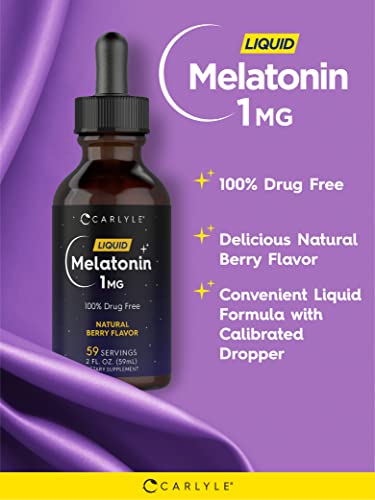 Carlyle Melatonin Liquid 1mg | 4 fl oz Drops | Natural Berry Flavor | Non-GMO, Vegetarian Supplement