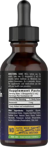 Carlyle Melatonin Liquid 1mg | 4 fl oz Drops | Natural Berry Flavor | Non-GMO, Vegetarian Supplement