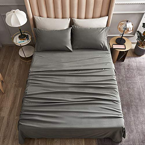 DERBELL Bed Sheet Set - Brushed Microfiber Bedding - Bedding Sheets & Pillowcases - Deep Pockets - Easy Fit - Breathable & Cooling Sheets - 4 Piece Queen Dark Gray