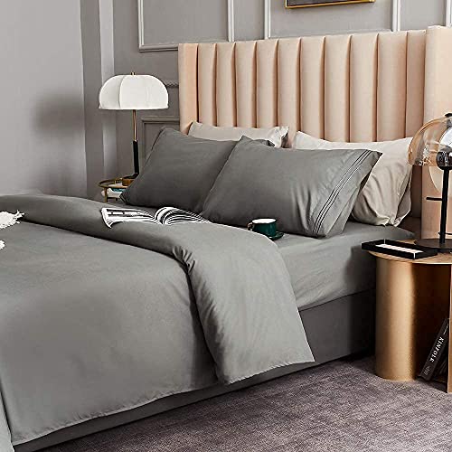 DERBELL Bed Sheet Set - Brushed Microfiber Bedding - Bedding Sheets & Pillowcases - Deep Pockets - Easy Fit - Breathable & Cooling Sheets - 4 Piece Queen Dark Gray