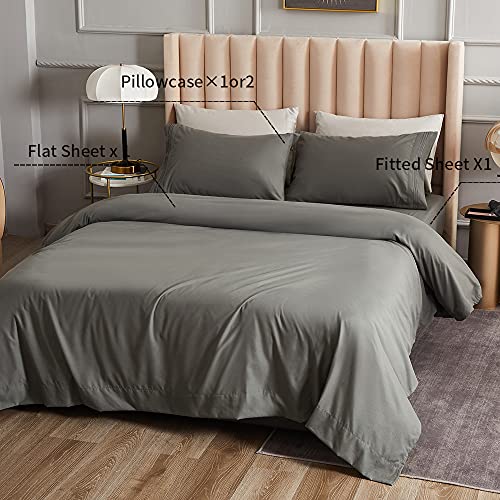 DERBELL Bed Sheet Set - Brushed Microfiber Bedding - Bedding Sheets & Pillowcases - Deep Pockets - Easy Fit - Breathable & Cooling Sheets - 4 Piece Queen Dark Gray