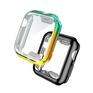 LaViePool iWatch Case for Apple Watch Series 3/2/1 Screen Protector,Protecter Cover Case, [Black+Rainbow,2- Pack](38mm)