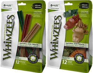 paragon whimzees medium dental dog treat bundle: stix and alligator, natural and grain-free