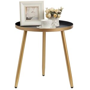 aojezor round end/side tables for living room, bedrooms narrow night stands cute pedestal plant stand for balcony, black tray with 3 legged gold coffee/ accent table