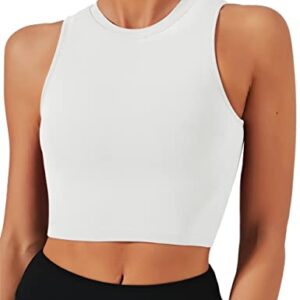 Natural Feelings Sports Bras for Women Removable Padded Yoga Tank Tops Sleeveless Fitness Workout Running Crop Tops A-White