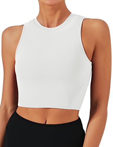 Natural Feelings Sports Bras for Women Removable Padded Yoga Tank Tops Sleeveless Fitness Workout Running Crop Tops A-White