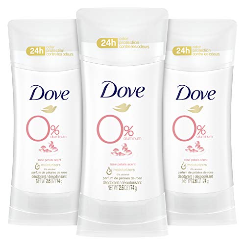 Dove 0% Aluminum Free Deodorant 24-hour Odor Protection Rose Petals Deodorant for Women, 2.6 Ounce (Pack of 3)