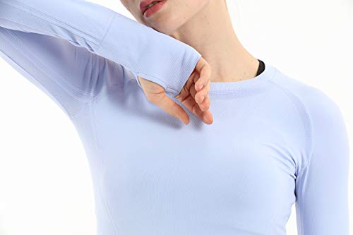 MathCat Seamless Workout Shirts for Women Long Sleeve Yoga Tops Sports Running Shirt Breathable Athletic Top Slim Fit (S, Wathet)