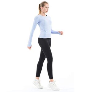 MathCat Seamless Workout Shirts for Women Long Sleeve Yoga Tops Sports Running Shirt Breathable Athletic Top Slim Fit (S, Wathet)