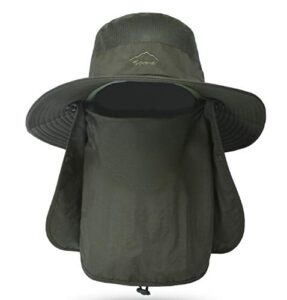 fishing hat for men & women, outdoor uv sun protection wide brim hat with face cover & neck flap army green