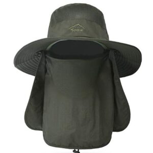 Fishing Hat for Men & Women, Outdoor UV Sun Protection Wide Brim Hat with Face Cover & Neck Flap Army Green