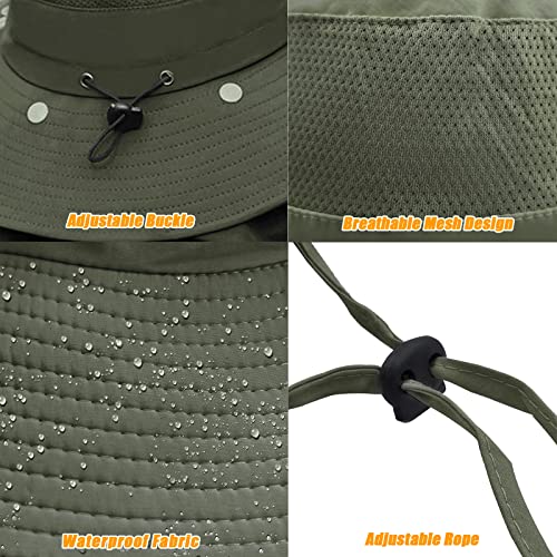 Fishing Hat for Men & Women, Outdoor UV Sun Protection Wide Brim Hat with Face Cover & Neck Flap Army Green