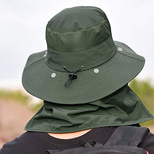 Fishing Hat for Men & Women, Outdoor UV Sun Protection Wide Brim Hat with Face Cover & Neck Flap Army Green