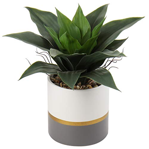 Briful Succulents Artificial Plants Fake Agave Aloe Plants in Gold and Dark Grey Ceramic Pot 9.4" Tall Small Faux House Plant Indoor for Home Office Livingroom Table Bookshelf Decorations