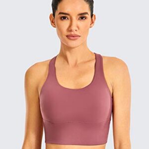 CRZ YOGA Strappy Longline Sports Bras for Women - Wirefree Padded Criss Cross Yoga Bras Cropped Tank Tops Misty Merlot Medium