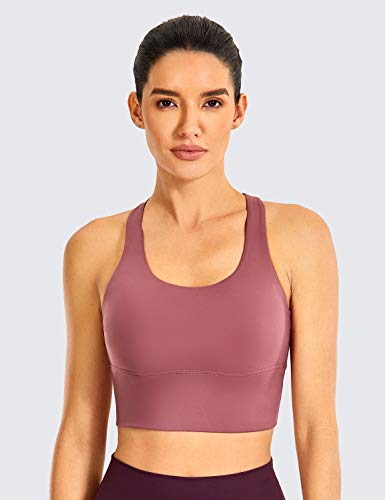 CRZ YOGA Strappy Longline Sports Bras for Women - Wirefree Padded Criss Cross Yoga Bras Cropped Tank Tops Misty Merlot Medium