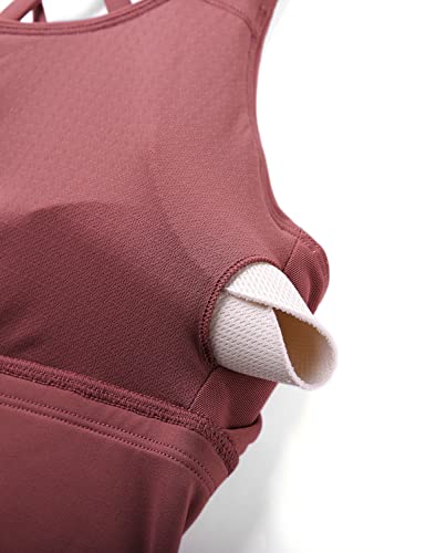 CRZ YOGA Strappy Longline Sports Bras for Women - Wirefree Padded Criss Cross Yoga Bras Cropped Tank Tops Misty Merlot Medium