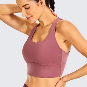 CRZ YOGA Strappy Longline Sports Bras for Women - Wirefree Padded Criss Cross Yoga Bras Cropped Tank Tops Misty Merlot Medium