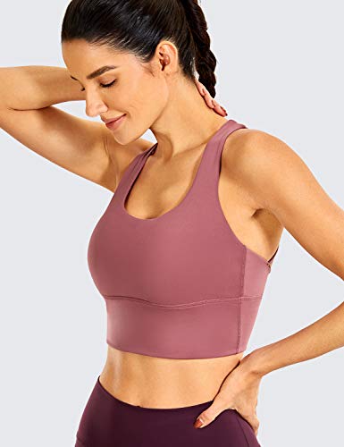 CRZ YOGA Strappy Longline Sports Bras for Women - Wirefree Padded Criss Cross Yoga Bras Cropped Tank Tops Misty Merlot Medium