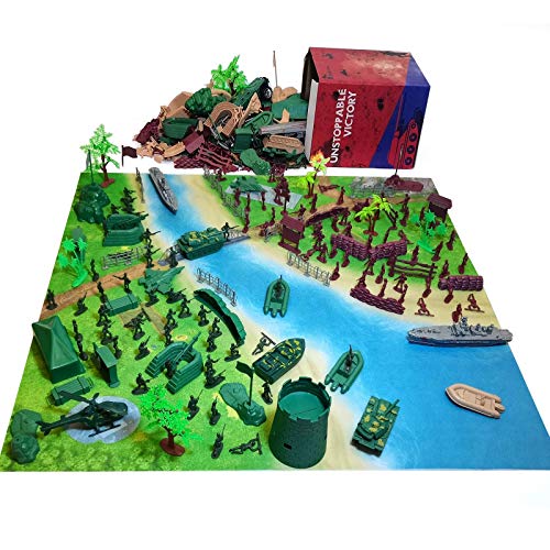 Jumplanma Army Men Military Set 293PCS-Mini Action Figure Play Set with Soldiers, Vehicles,Tanks, Aircrafts & Boats-Pretend Army Base & Military Toy Figurines for Boys