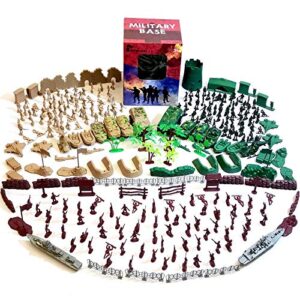 Jumplanma Army Men Military Set 293PCS-Mini Action Figure Play Set with Soldiers, Vehicles,Tanks, Aircrafts & Boats-Pretend Army Base & Military Toy Figurines for Boys