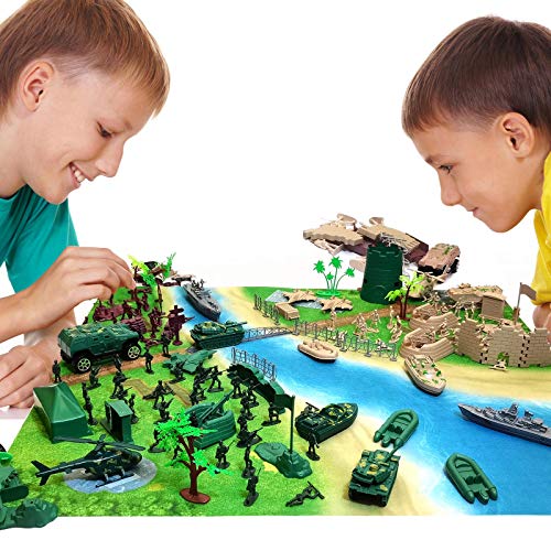 Jumplanma Army Men Military Set 293PCS-Mini Action Figure Play Set with Soldiers, Vehicles,Tanks, Aircrafts & Boats-Pretend Army Base & Military Toy Figurines for Boys