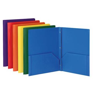 oxford 2 pocket folders with fasteners, sturdy plastic folders, letter size, asstd. colors (blue, green, yellow, orange, red, purple), 6 pack (13189)