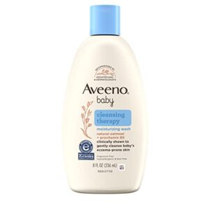 aveeno baby cleansing therapy moisturizing baby body wash with natural oatmeal & provitamin b5, gentle tear-free baby bath wash for sensitive & eczema-prone skin, hypoallergenic, 8 oz