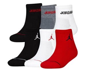 jordan boys 6-pk. ankle cushioned socks, gym red/black, 9-11