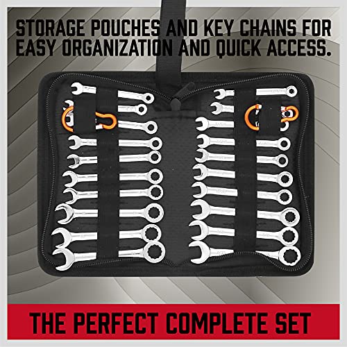 Premium Midget Wrench Set - 22-Piece Mini Combination Wrench Set, Metric & SAE Ignition Wrench Set, 4-10mm & 5/32'' to 7/16'', Li ghtweight Small Wrench Set with Carry Pouch