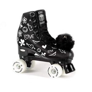 epic skates womens luv quad roller skates, black/white, ladies 5