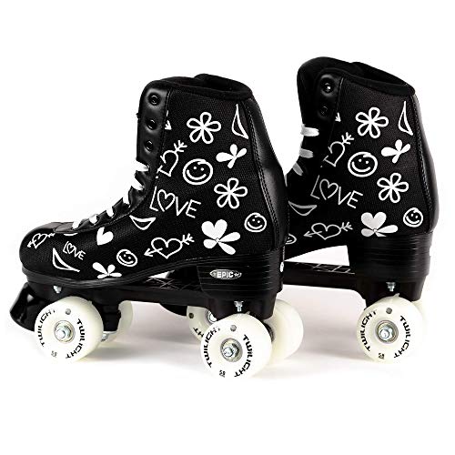 Epic Skates Luv Quad Roller Skates, Black/White, Ladies 8