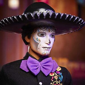 Barbie 2021 Dia De Muertos Ken Doll (12-in) Wearing Embroidered Shirt, Serape & Sombrero, with Calavera Face Paint, Gift for Collectors