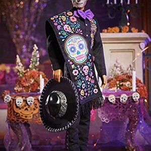 Barbie 2021 Dia De Muertos Ken Doll (12-in) Wearing Embroidered Shirt, Serape & Sombrero, with Calavera Face Paint, Gift for Collectors