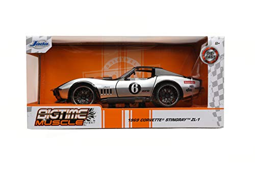 Jada Toys Bigtime Muscle 1:24 1969 Chevy Corvette Stingray Die-cast Black, Toys for Kids and Adults