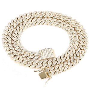 emesly solid miami cuban link chain gold/silver necklace (16, 18, 20, 22, 24, 30 inches length); hip hop bracelet (7.87" length) for men & women; perfect iced out bling jewelry gift (gold b 15mm, 16.00)