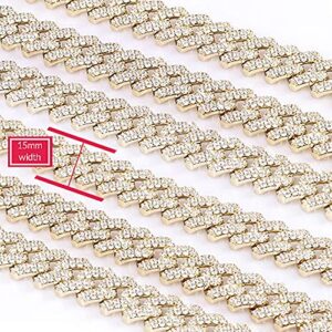 Emesly Solid Miami Cuban Link Chain Gold/Silver Necklace (16, 18, 20, 22, 24, 30 Inches Length); Hip Hop Bracelet (7.87" Length) for Men & Women; Perfect Iced Out Bling Jewelry Gift (Gold B 15mm, 16.00)