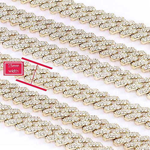 Emesly Solid Miami Cuban Link Chain Gold/Silver Necklace (16, 18, 20, 22, 24, 30 Inches Length); Hip Hop Bracelet (7.87" Length) for Men & Women; Perfect Iced Out Bling Jewelry Gift (Gold B 15mm, 16.00)