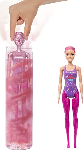 Barbie Color Reveal Glitter! Hair Swaps Doll, Glittery Pink with 25 Hairstyling & Party-Themed Surprises Including 10 Plug-in Hair Pieces, Gift for Kids 3 Years Old & Up