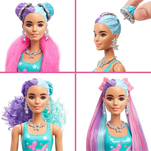 Barbie Color Reveal Glitter! Hair Swaps Doll, Glittery Pink with 25 Hairstyling & Party-Themed Surprises Including 10 Plug-in Hair Pieces, Gift for Kids 3 Years Old & Up