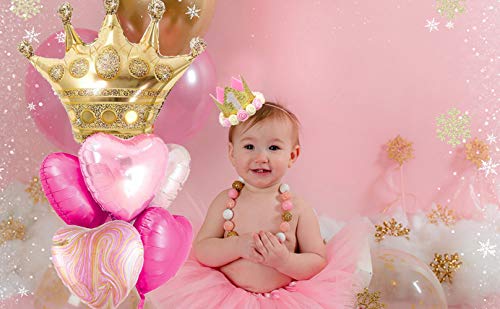 Pink And Gold Large Crown Heart Foil Helium Mylar Balloons Set For Girl's Happy Birthday Pink Princess Party Decorations Baby Shower Party Supplies