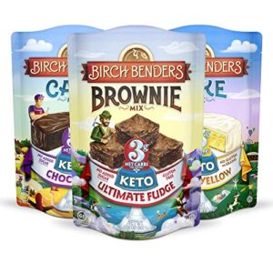 birch benders keto chocolate cake, keto classic yellow cake, and keto ultimate fudge brownie mix variety pack, 3 pack (10.9oz each)