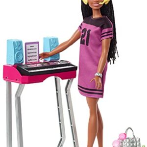 Barbie: Big City, Big Dreams Barbie “Brooklyn” Roberts Doll (11.5-in, Brunette with Braids) & Music Studio Playset with Keyboard & Accessories, Gift for 3 to 7 Year Olds