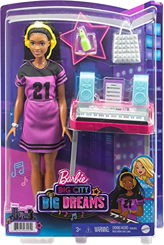 Barbie: Big City, Big Dreams Barbie “Brooklyn” Roberts Doll (11.5-in, Brunette with Braids) & Music Studio Playset with Keyboard & Accessories, Gift for 3 to 7 Year Olds