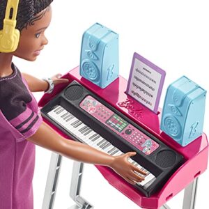 Barbie: Big City, Big Dreams Barbie “Brooklyn” Roberts Doll (11.5-in, Brunette with Braids) & Music Studio Playset with Keyboard & Accessories, Gift for 3 to 7 Year Olds